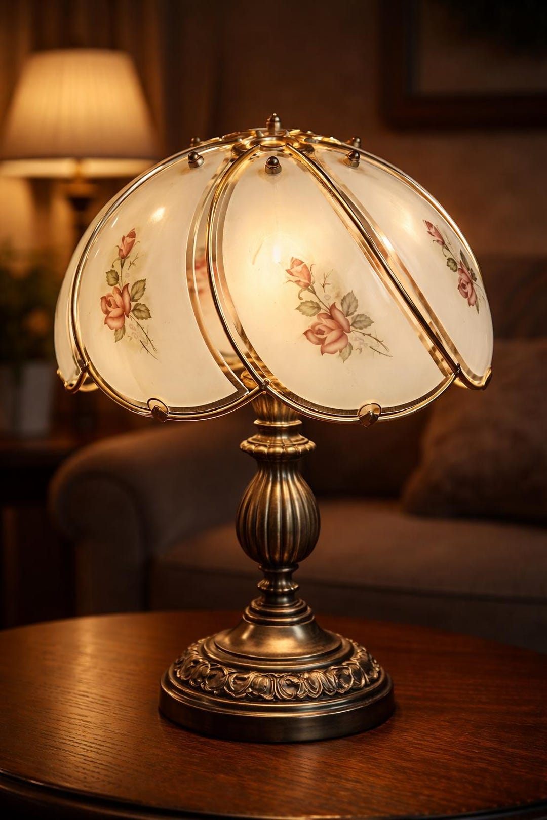 Vintage 70s Frosted Glass Panel Lampshade With Etched Floral Design ...
