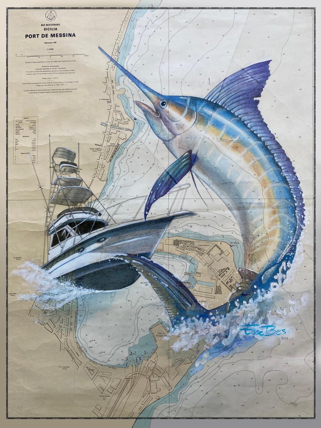 Blue Marlin & Sport Fisher on Port of Messina Nautical Chart - Etsy