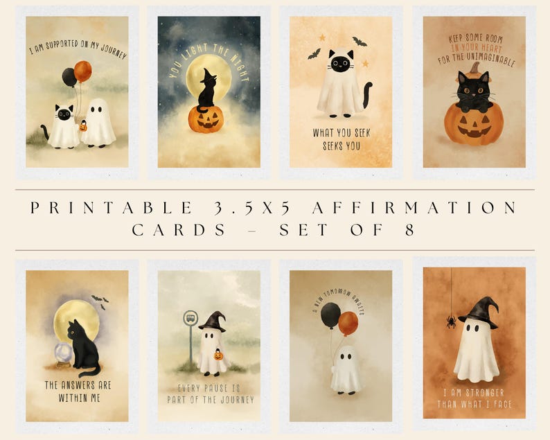 Printable Affirmation Cards – Spooky Cute Ghost Art – Halloween Wall ...