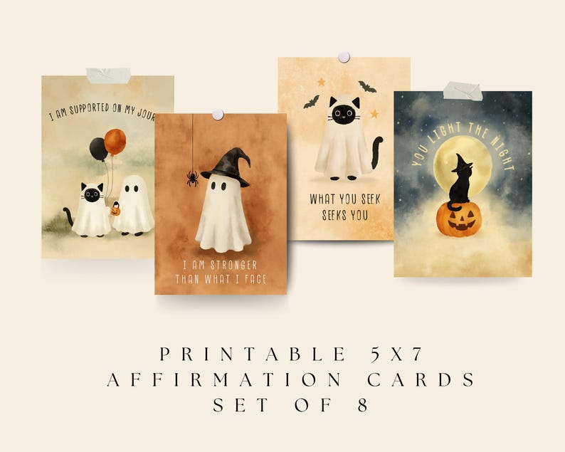 Printable Affirmation Cards – Spooky Cute Ghost Art – Halloween Wall ...