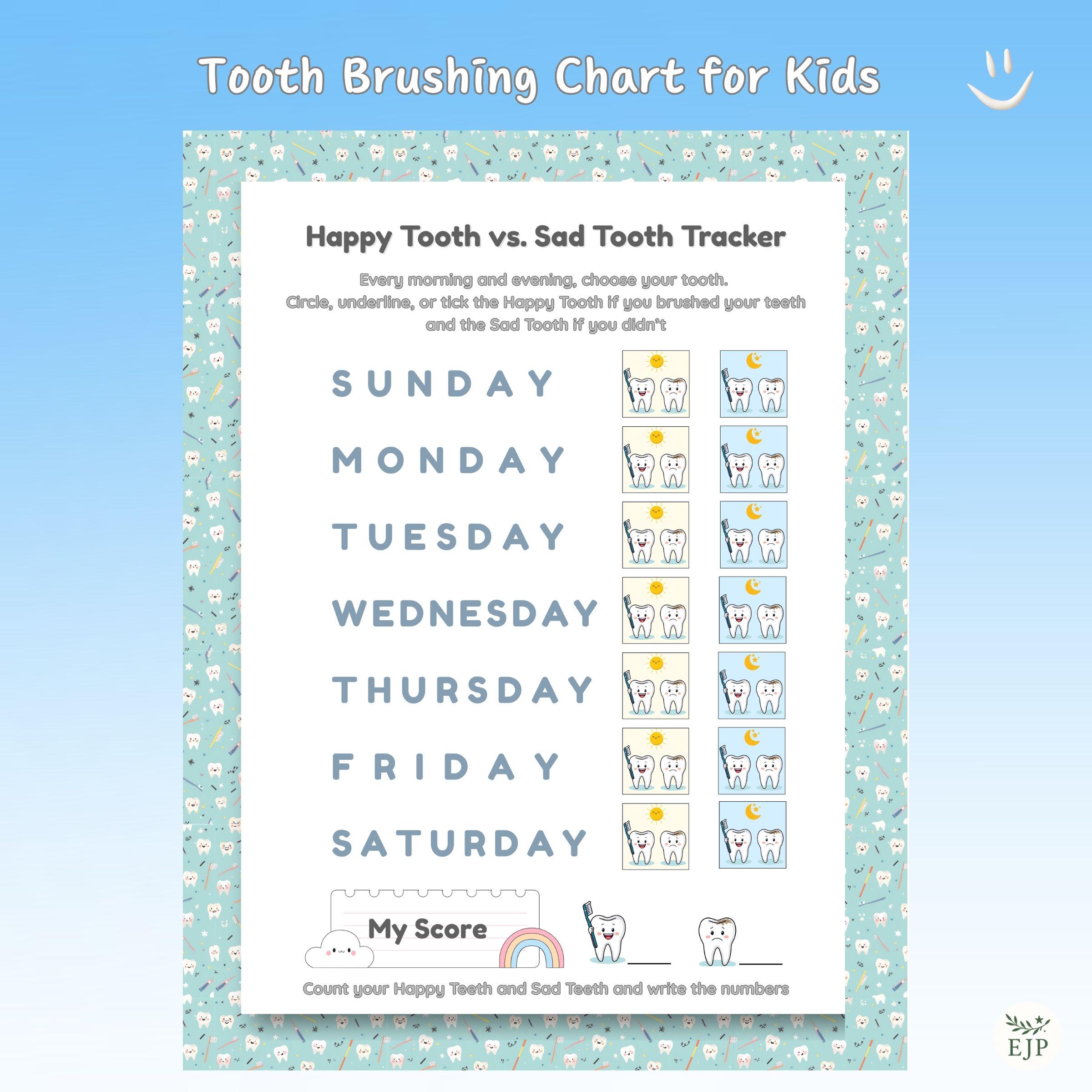 Tooth Brushing Chart for Kids | Brushing Teeth Chart | Tooth Brush ...