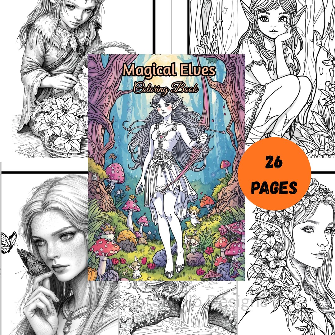 26 Elf and Girl Coloring Pages, Printable File, Coloring Book for ...