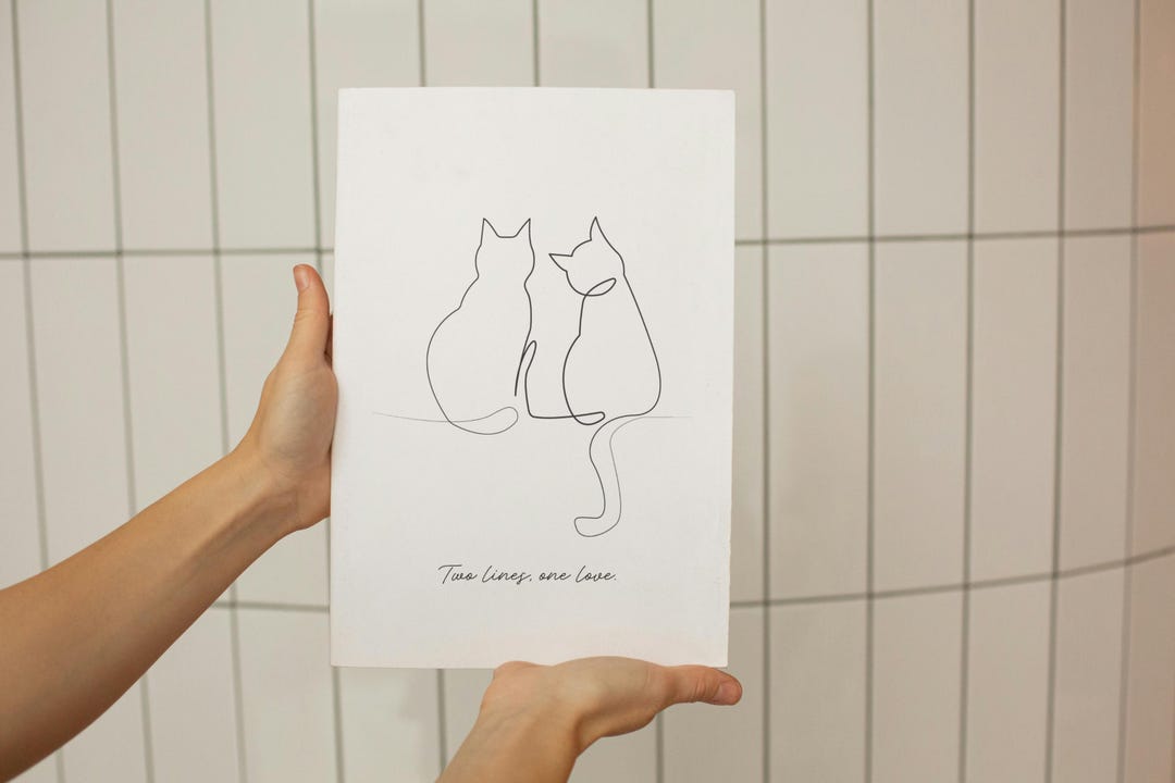 Minimalist Cat Print: Two Cats, One Line Art - Etsy