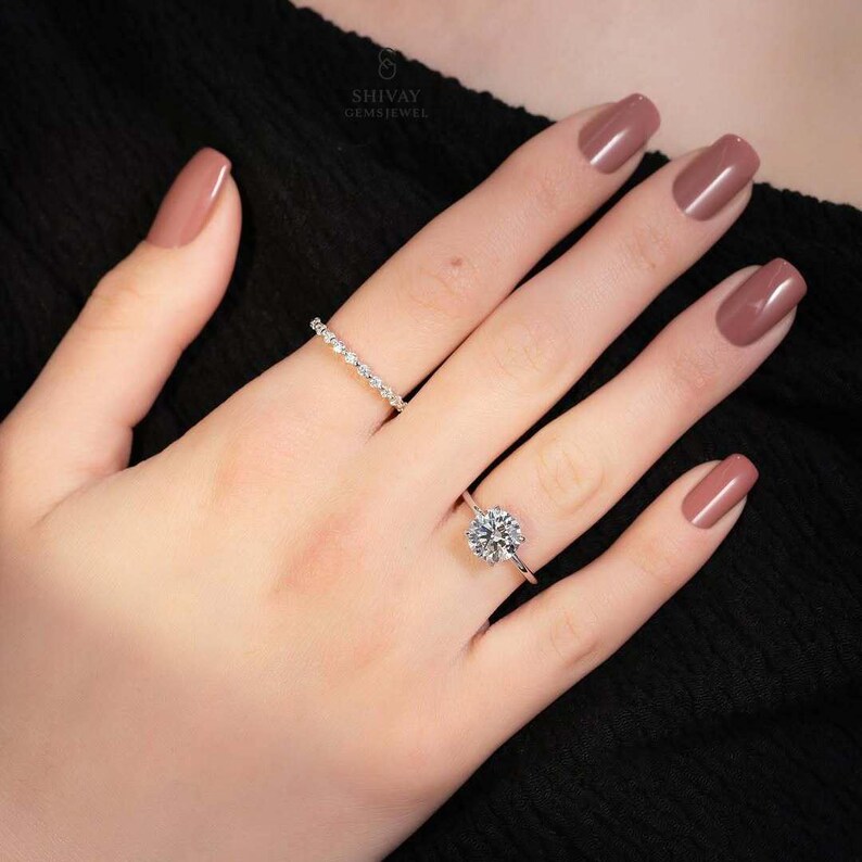 1 Carat Round Lab Diamond Solitaire Engagement Ring: 14K Solid Gold ...