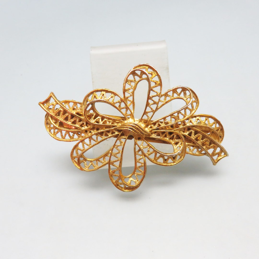 Golden Ribbon Design Hair Barrette, Vintage Golden Hair Barrette - Etsy