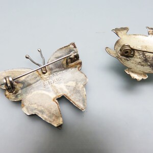 Turtle and Butterfly Brooches, Mexican Alpaca Silver Brooches, Abalone ...