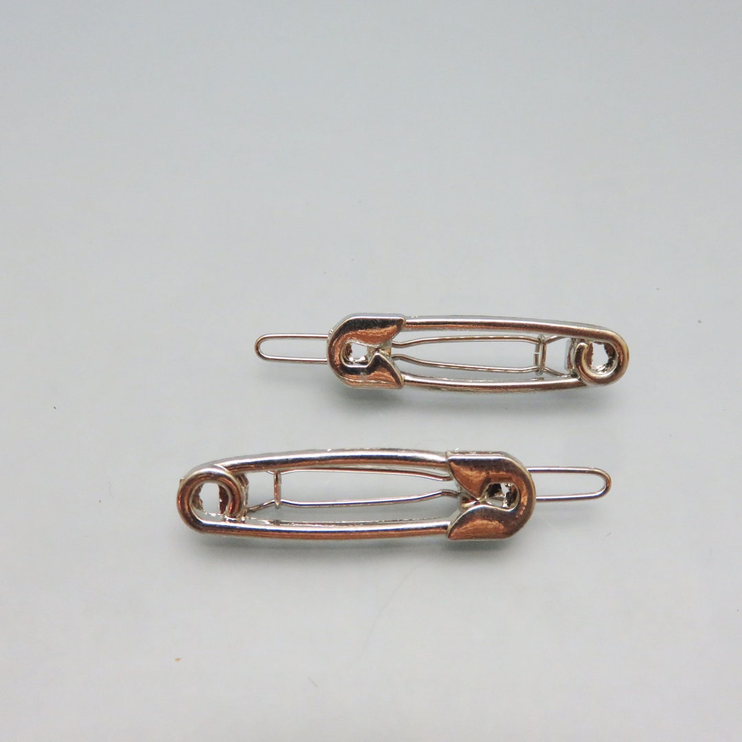 Vintage Pair of Safety Pin Shaped Silver Bobby or Hair Pins, Diaper ...