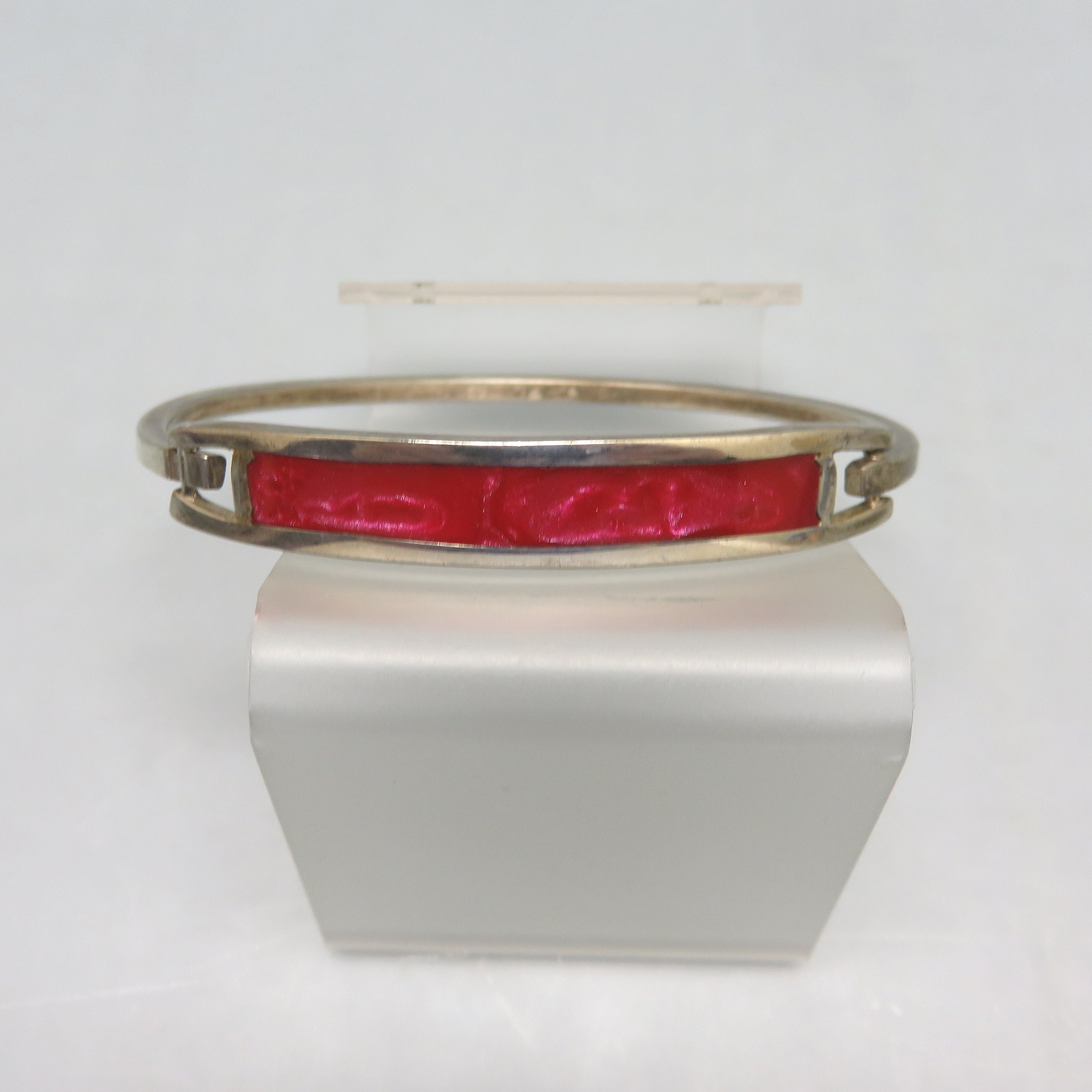 Vintage Rust Enamel and Alpaca Silver Hinged Bangle Bracelet | Etsy