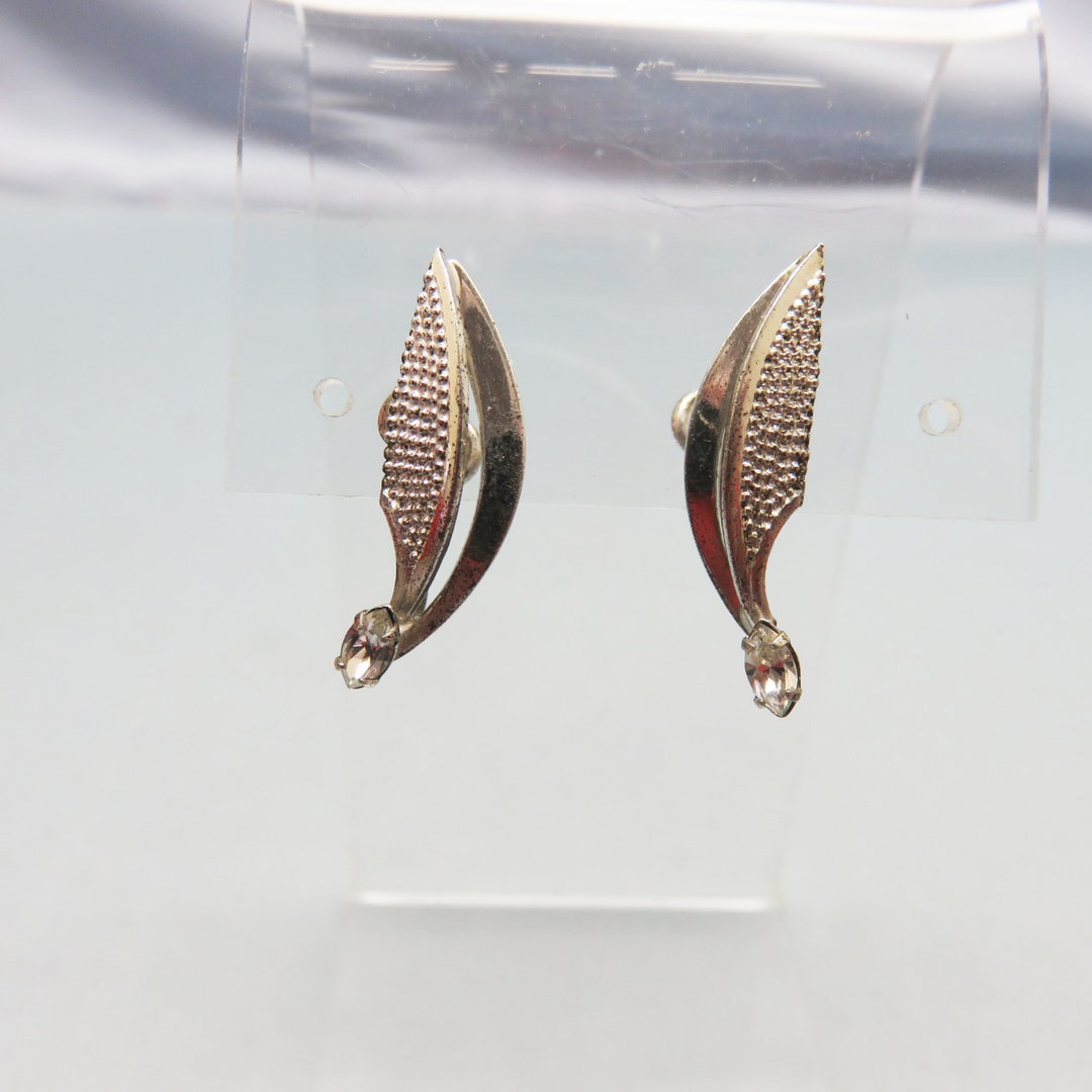 Vintage Cal Art Sterling Silver Screw Back Earrings: Rhinestone Floral ...