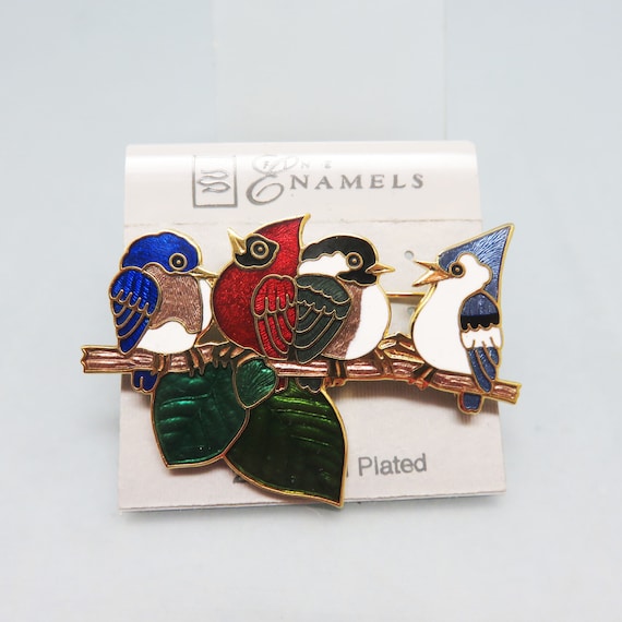 Enameled Bird Pin, Bluebird, Cardinal, Chickadee and … - Gem