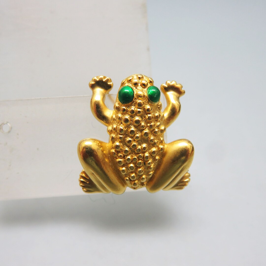 Vintage Carolee Frog Pin: Goldtone Metal With Green Enamel Eyes - Etsy