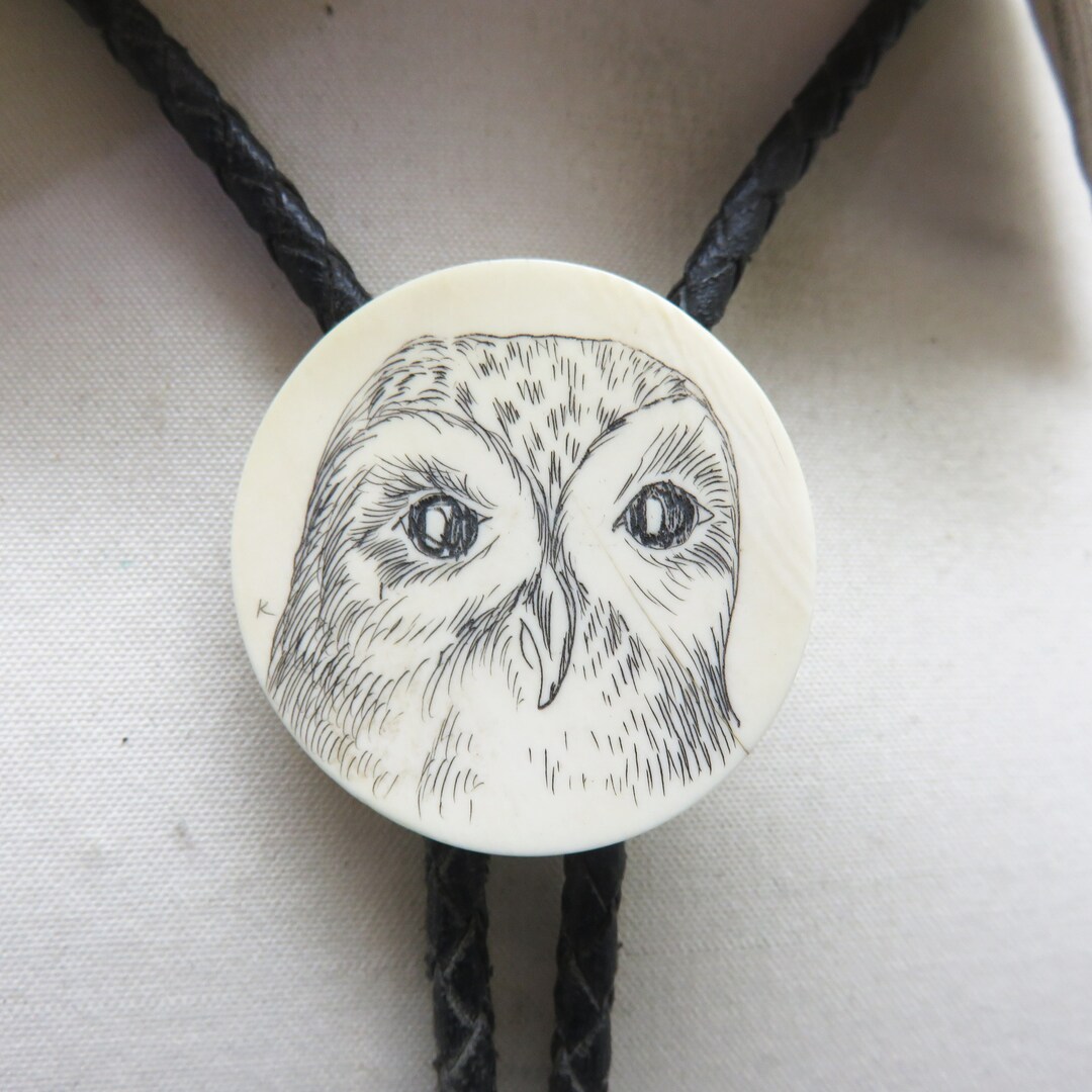 Resin Scrimshaw Owl Bolo Tie, Barlow, Vintage - Etsy
