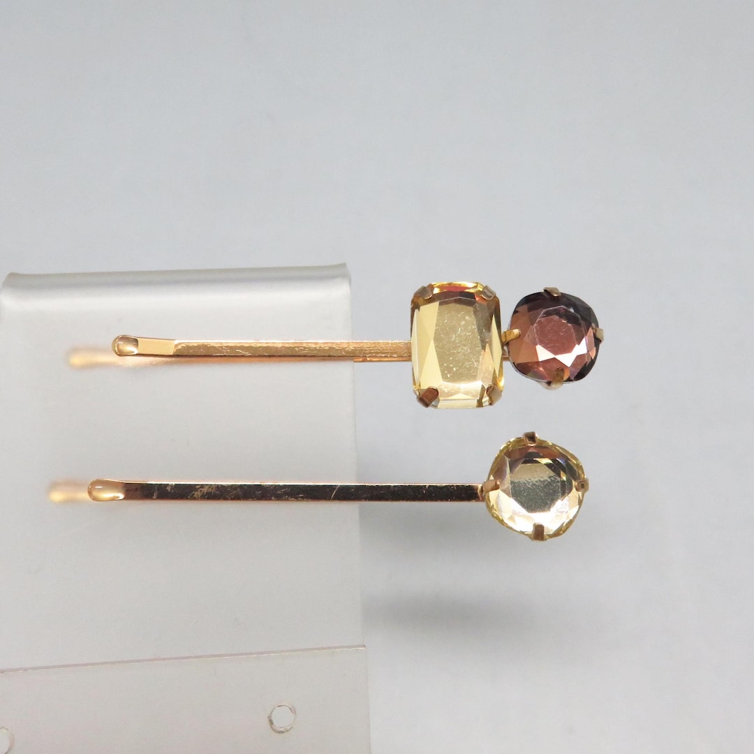 Vintage Rhinestone Bobby Pins: Yellow & Purple Hair Accessories - Etsy
