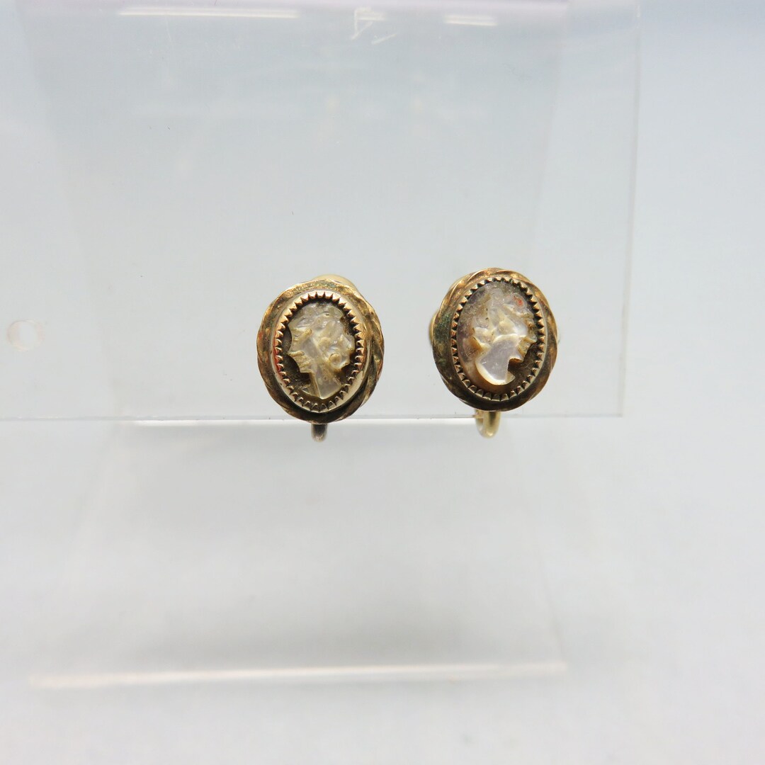 Elegant Bojar Real Cameo Screw Back Earrings, 12KT Gold Filled Metal ...