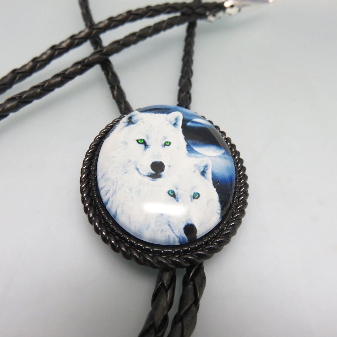 White Wolf Pair Bolo Tie, Glass and Black Metal Wolf Bolo Tie - Etsy