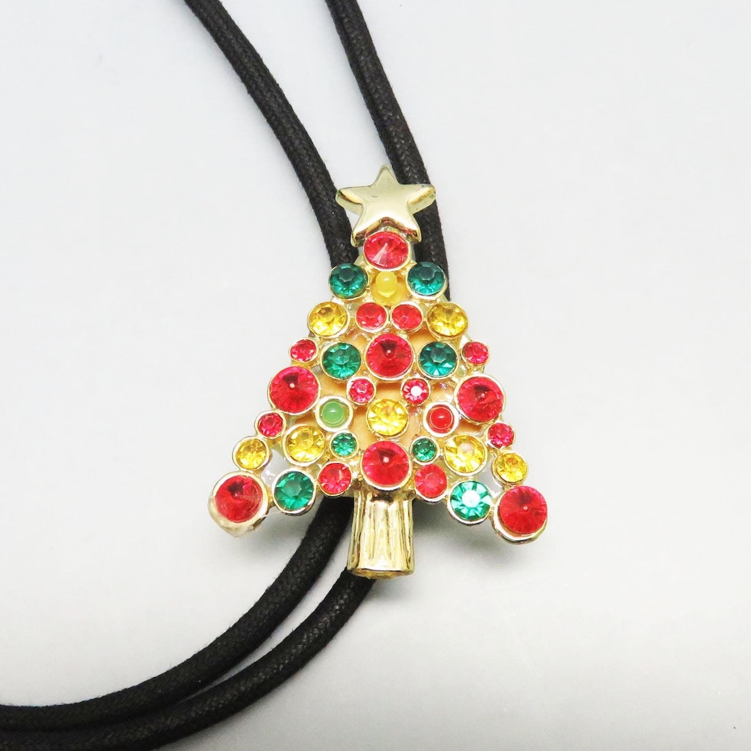 Vintage Rhinestone Christmas Tree Bolo Tie - Holiday Western Jewelry - Etsy