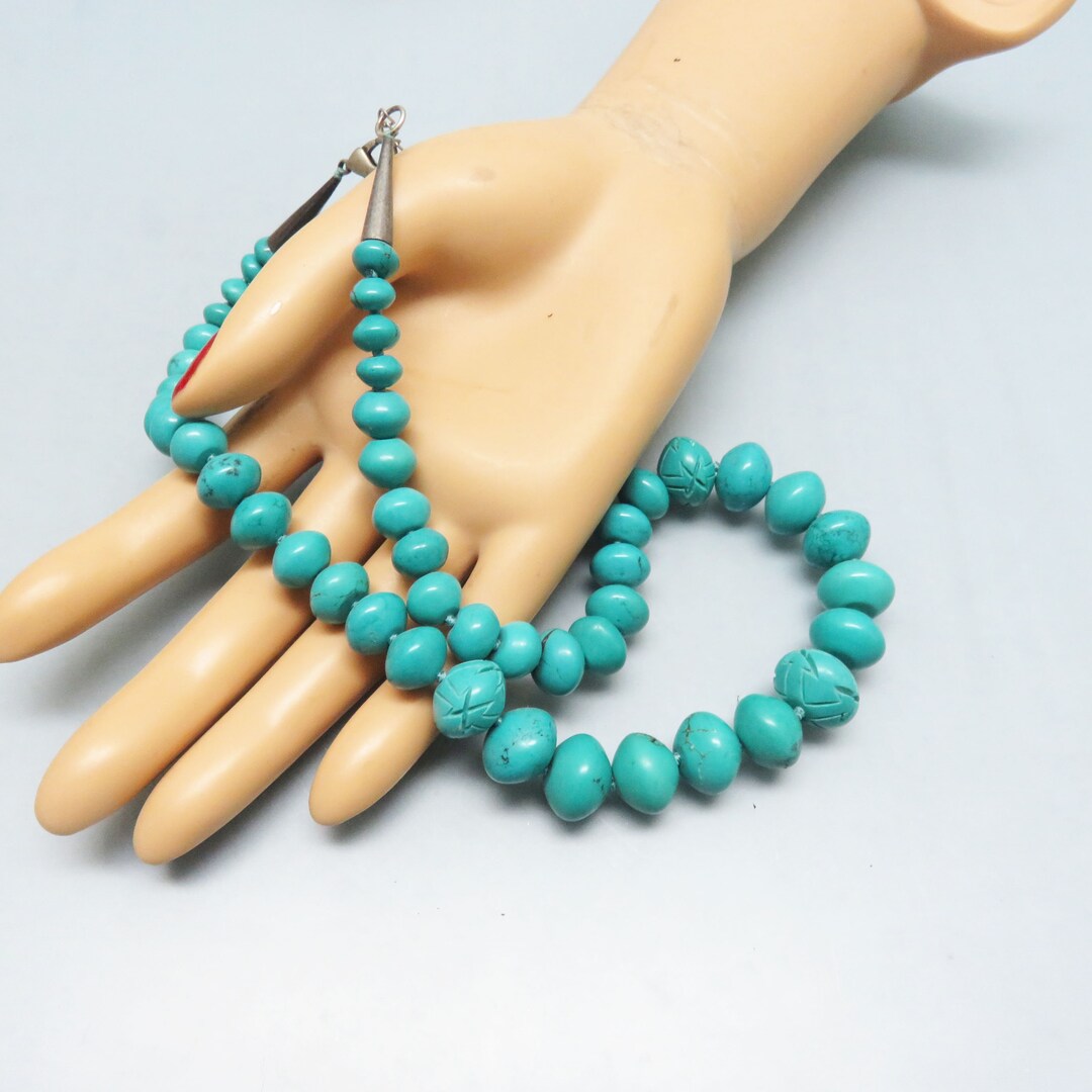 Vintage 1980s Faux Turquoise Bead Necklace - Southwestern Style, 21 ...