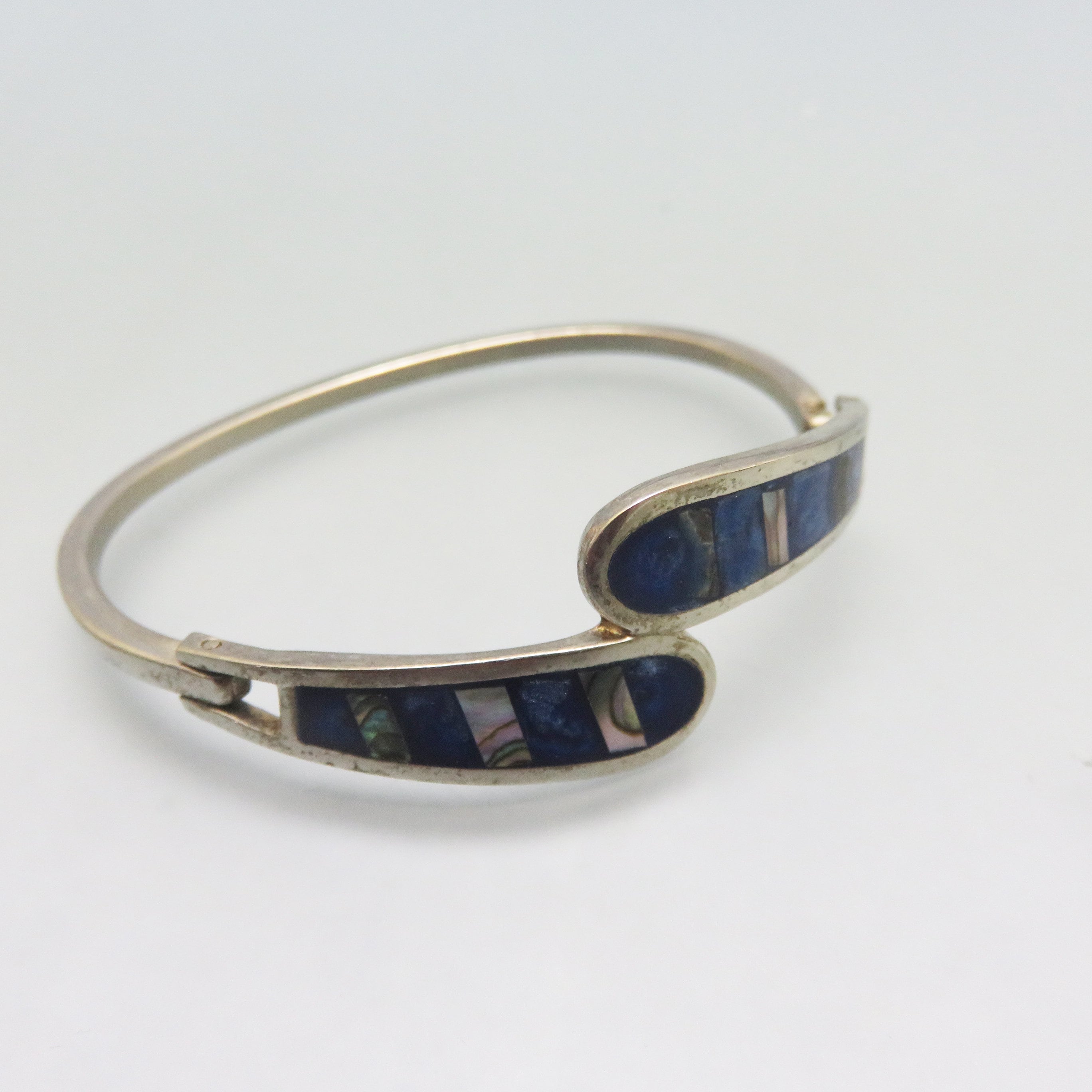 Mexican Alpaca Silver Abalone Shell Hinged Bangle Bracelet | Etsy