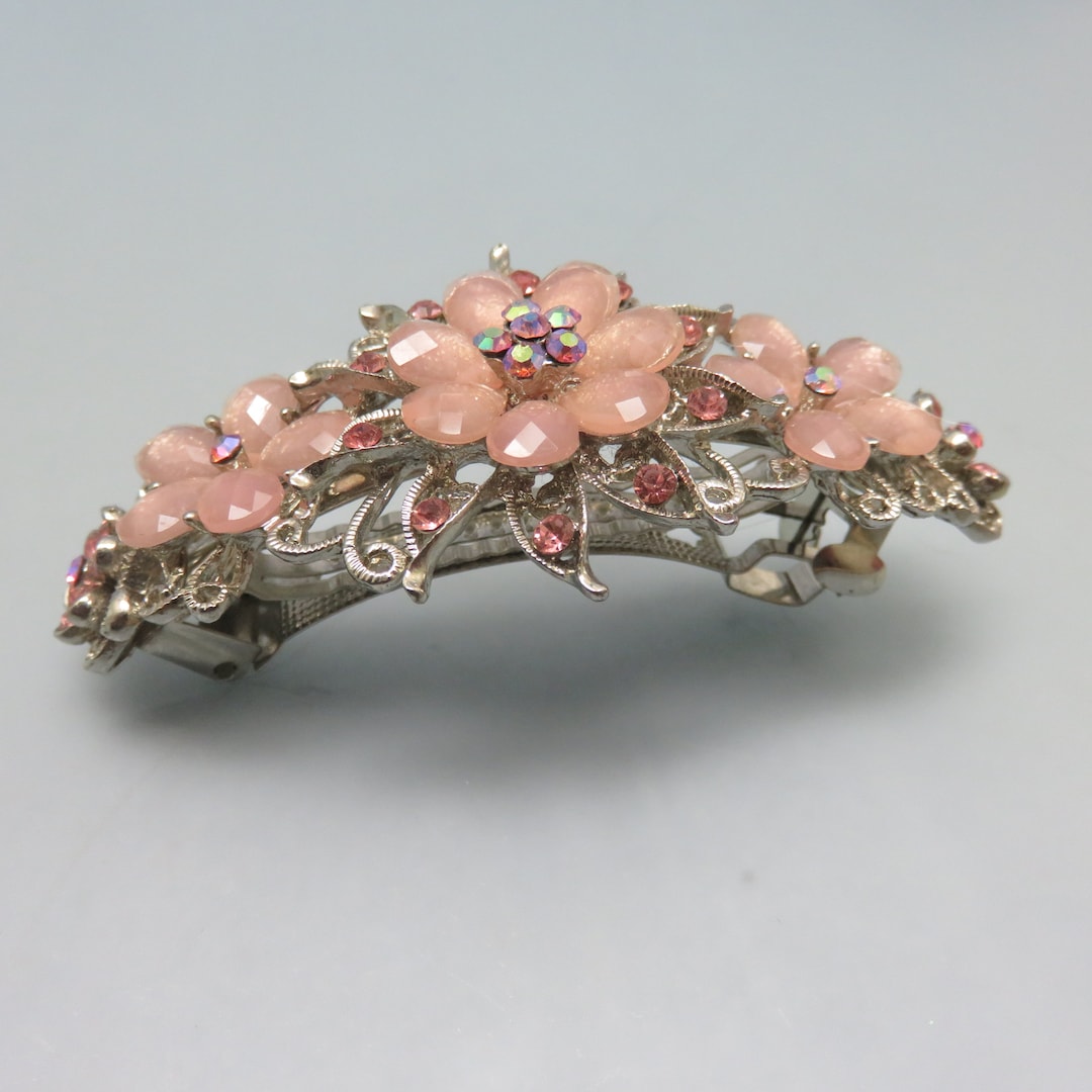 Vintage Huge Pink Rhinestone Floral Hair Barrette - Etsy