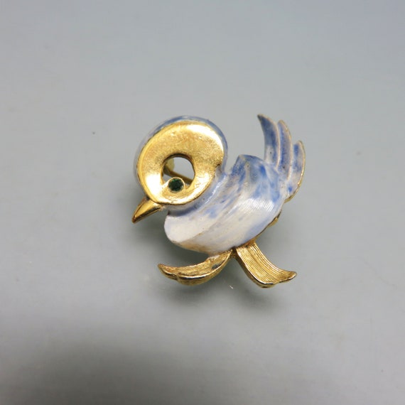 Tiny Blue and White Enamel Bluebird Pin, Vintage Pin - Gem