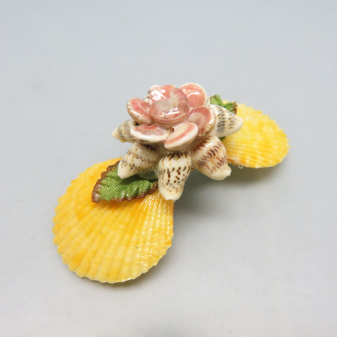 Vintage Sea Shell Sculpture Hair Barrette, Real Shell Hair Clip, Yellow ...