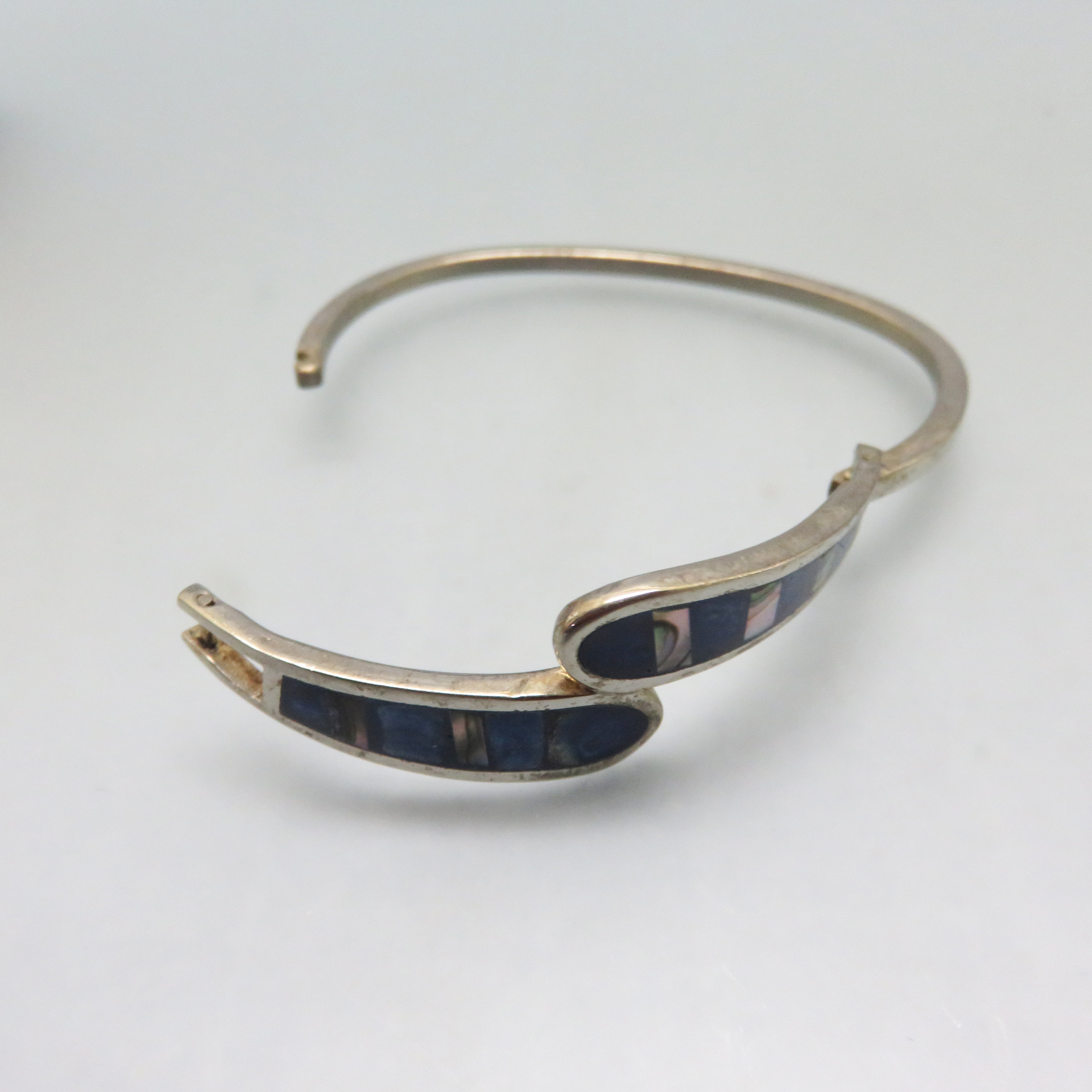 Mexican Alpaca Silver Abalone Shell Hinged Bangle Bracelet | Etsy