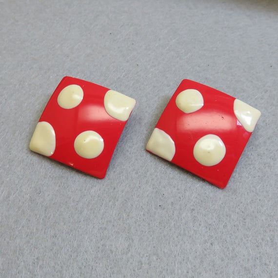 1980s Polka Dot Red and White Pierced Earrings, Summe… - Gem