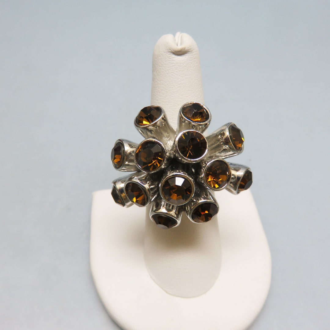 1980s Rhinestone Starburst Costume Ring, Root Beer Brown Rhinestones ...