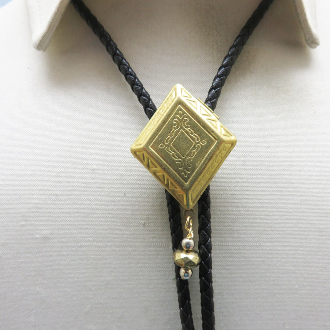 Hand Made Golden Locket Bolo Tie, Golden Dangle - Etsy