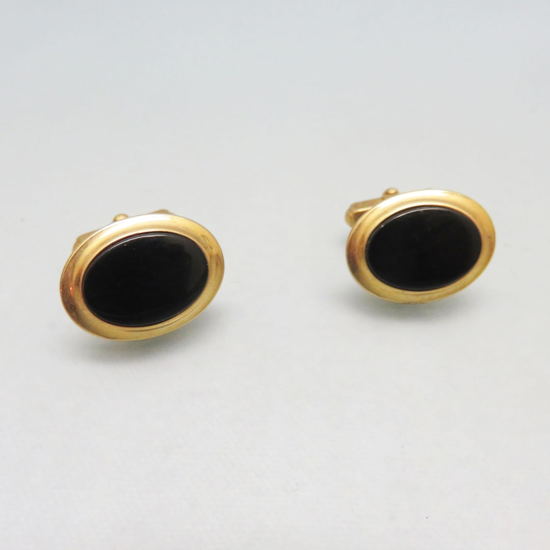 Anson Golden Metal and Black Celluloid Cufflinks, Traditional Vintage ...