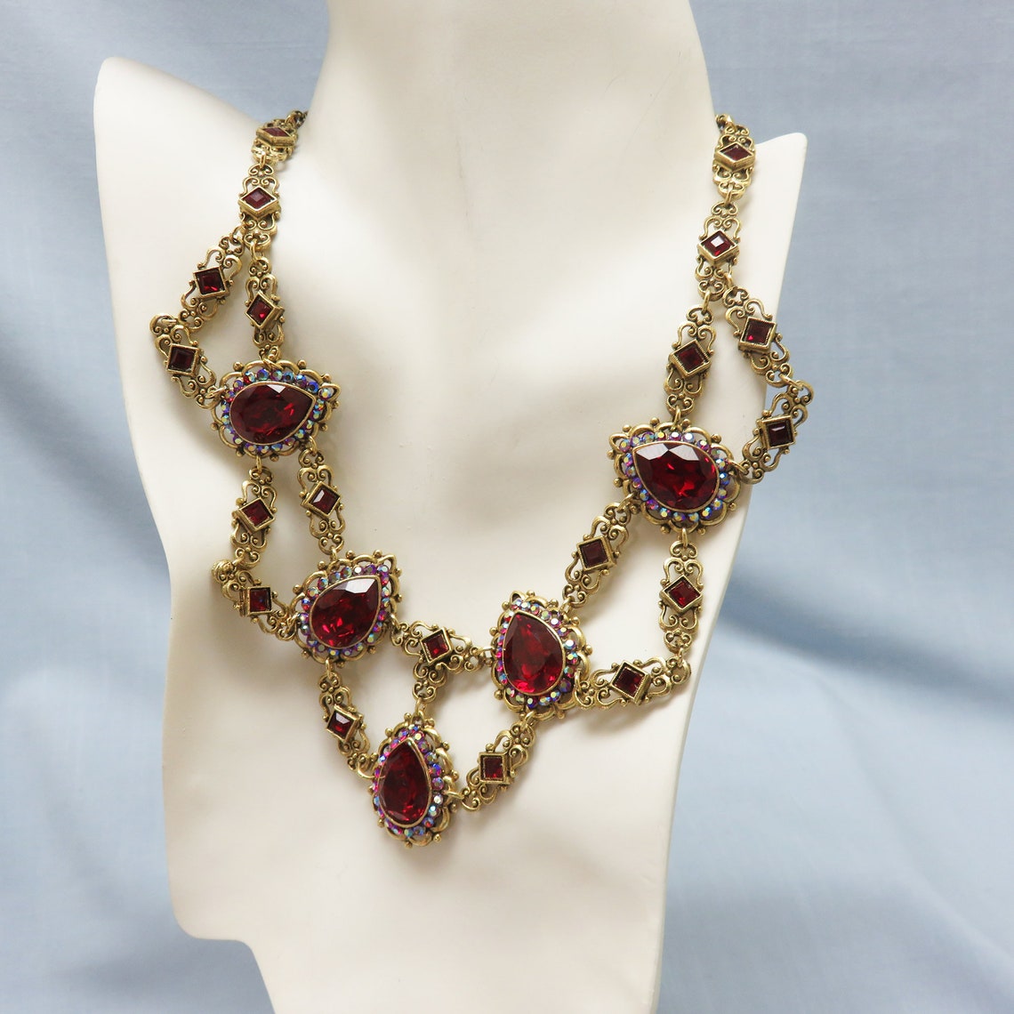 Incredible Red Rhinestone Renaissance Look Vintage Necklace - Etsy