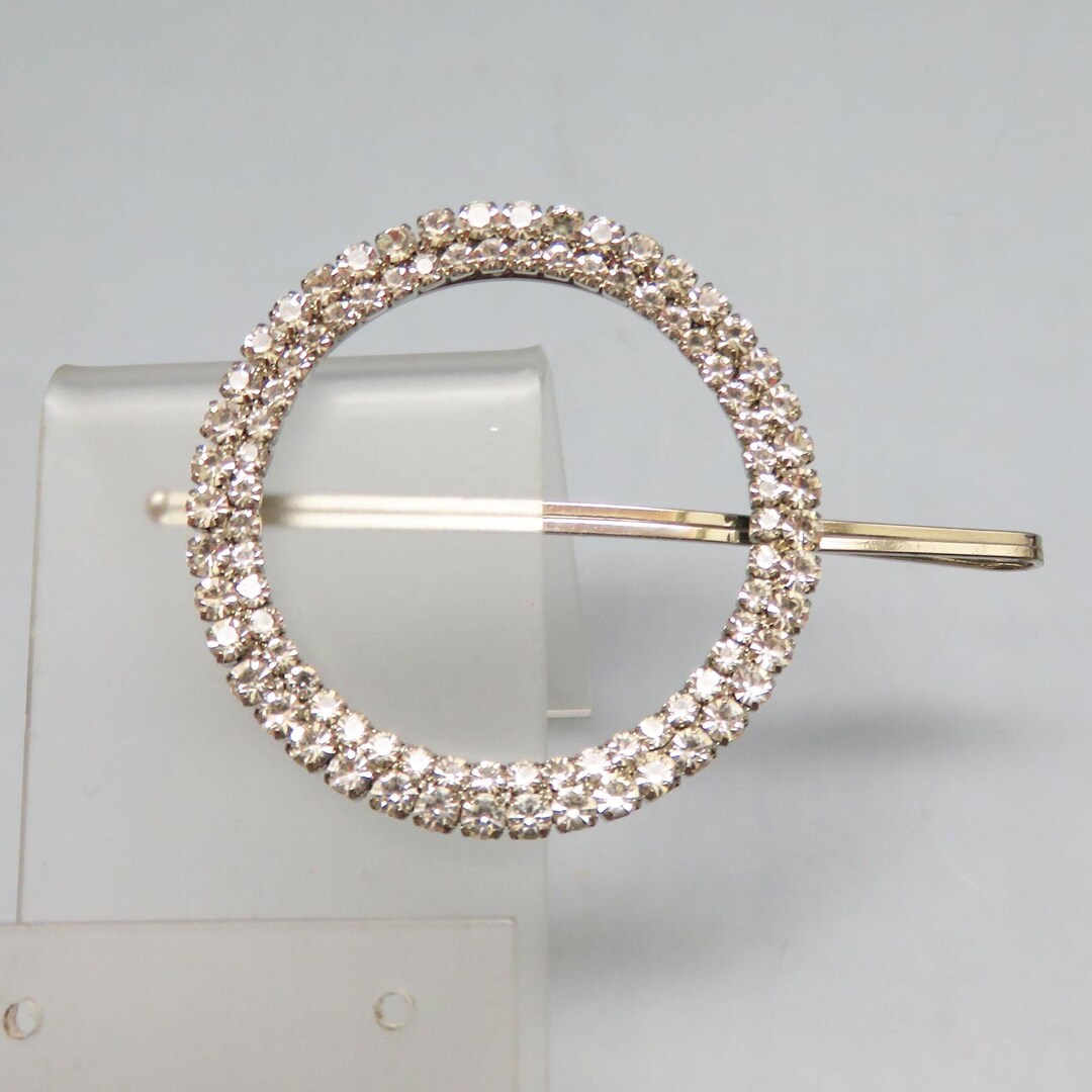 BIG Clear Rhinestone and Gold Circle Bobby or Hair Pin, Vintage Gold ...