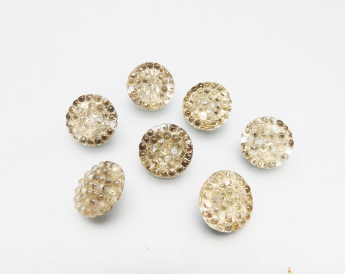 Set of 7 Vintage Molded Glass Buttons, Clear With Gilded Back ...