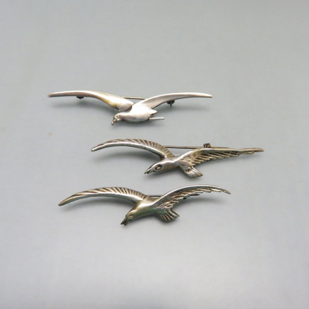 Vintage Sterling and Euro Silver Seagull Pins, Set of Three - Etsy