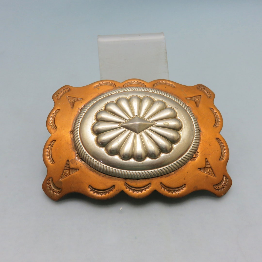 Vintage Silver and Copper Native American Belt Buckle, Bell Trading ...