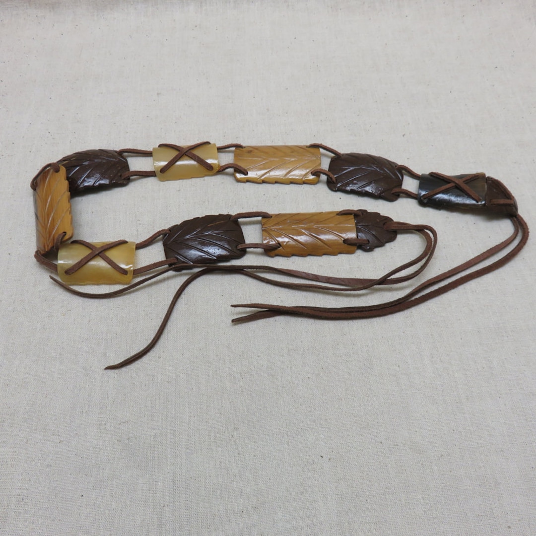 Vintage Carved Wood & Cow Horn Link Belt - 61 Inch Leather Detail - Etsy
