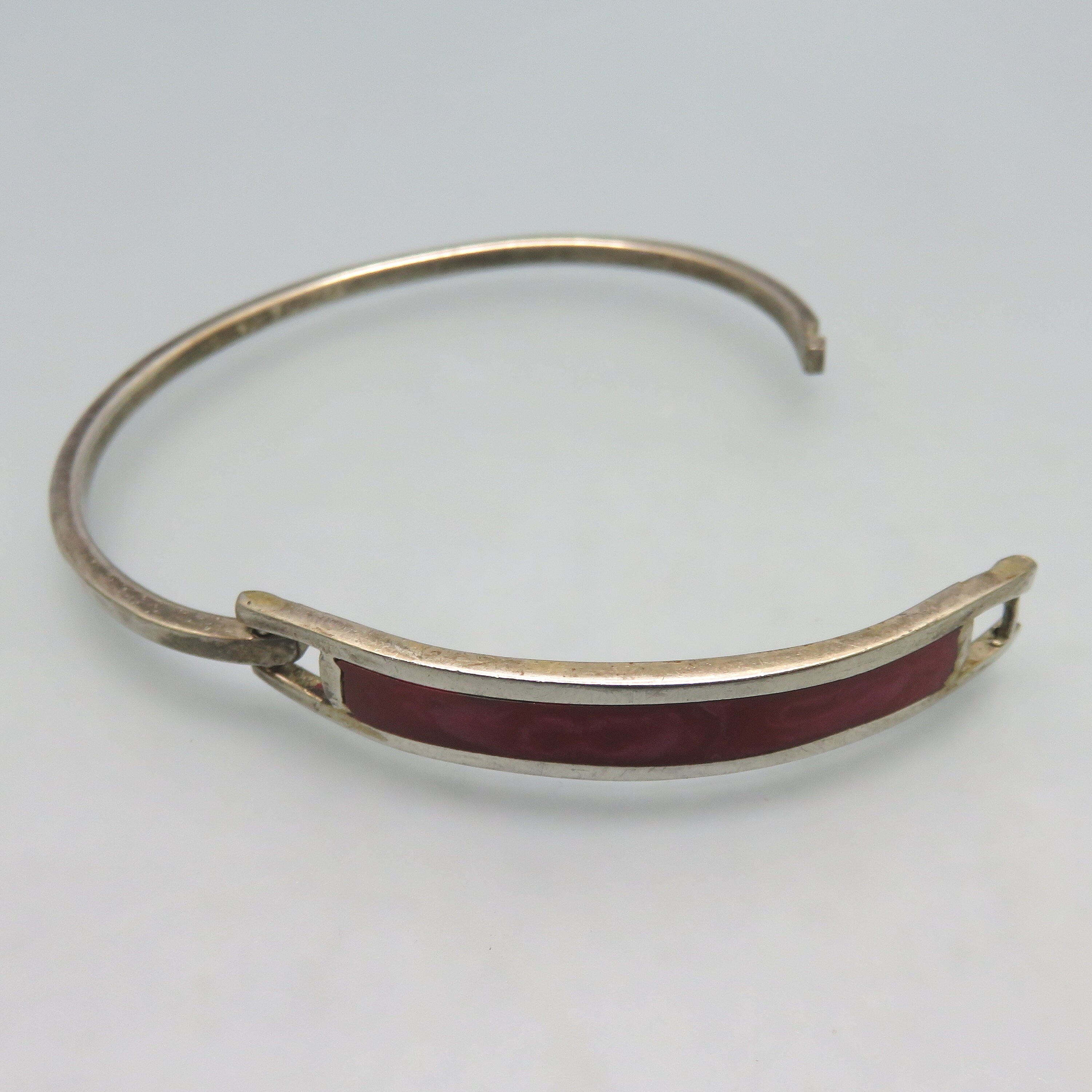 Vintage Rust Enamel and Alpaca Silver Hinged Bangle Bracelet | Etsy