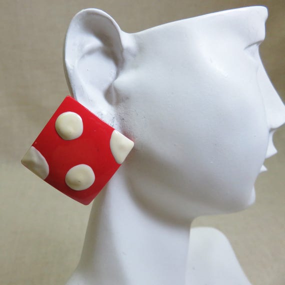 1980s Polka Dot Red and White Pierced Earrings, Summe… - Gem