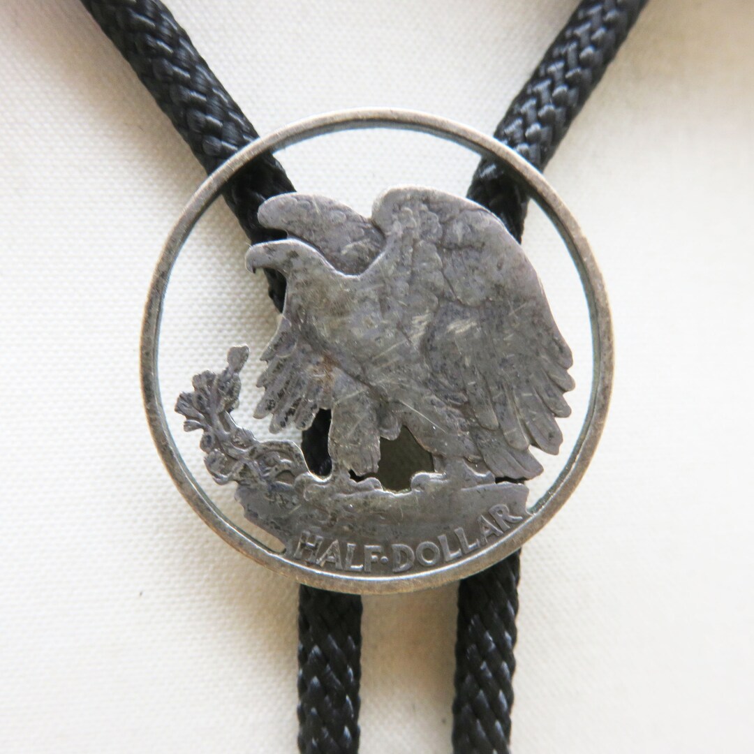 Vintage Silver Walking Eagle Half Dollar Coin Bolo Tie, Cut Out Design ...