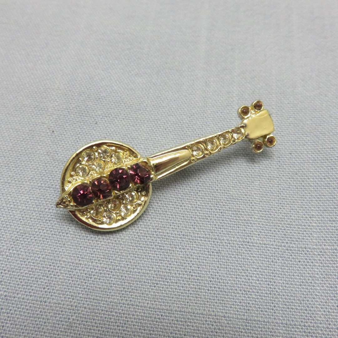Vintage Rhinestone Banjo Brooch, Vintage Brooch - Etsy