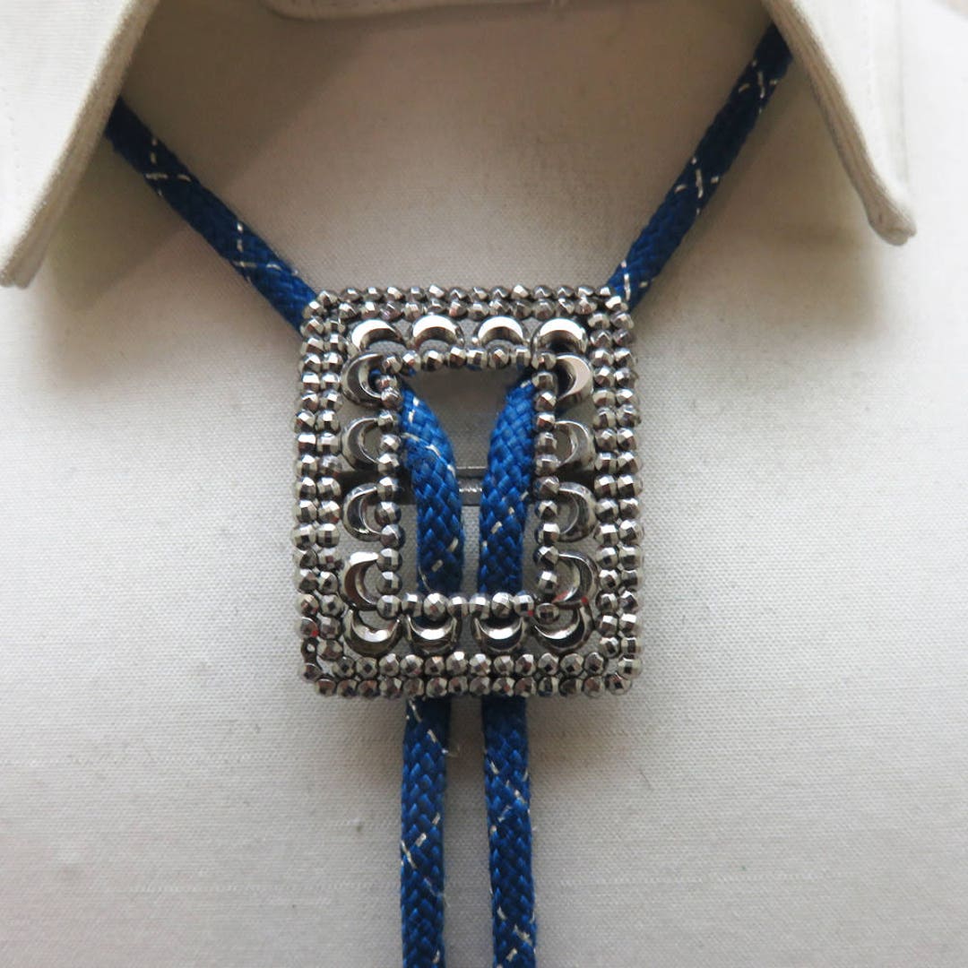 Vintage Cut Steel Bolo Tie: French Buckle, Blue Cord - Etsy
