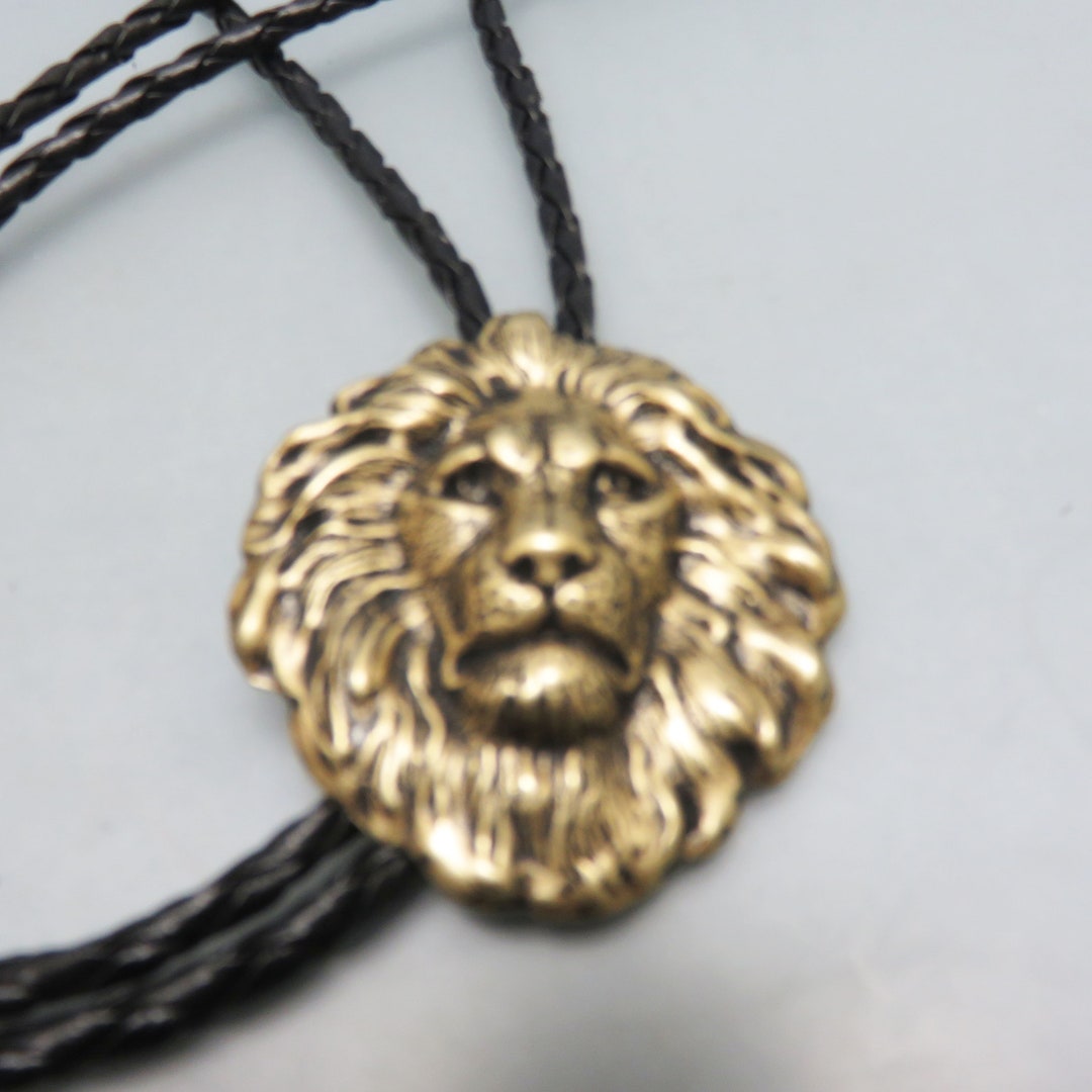 Lion Head Bolo Tie: Antiqued Goldtone, Braided Leather - Etsy