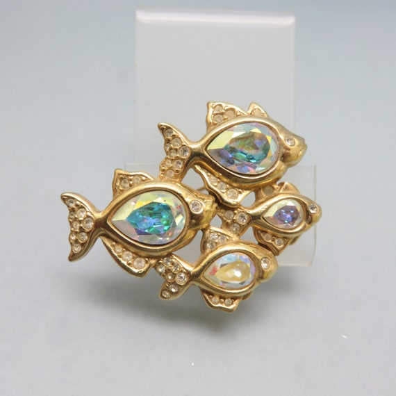 1980s School of Rhinestone Fish Brooch, Bright and Be… - Gem