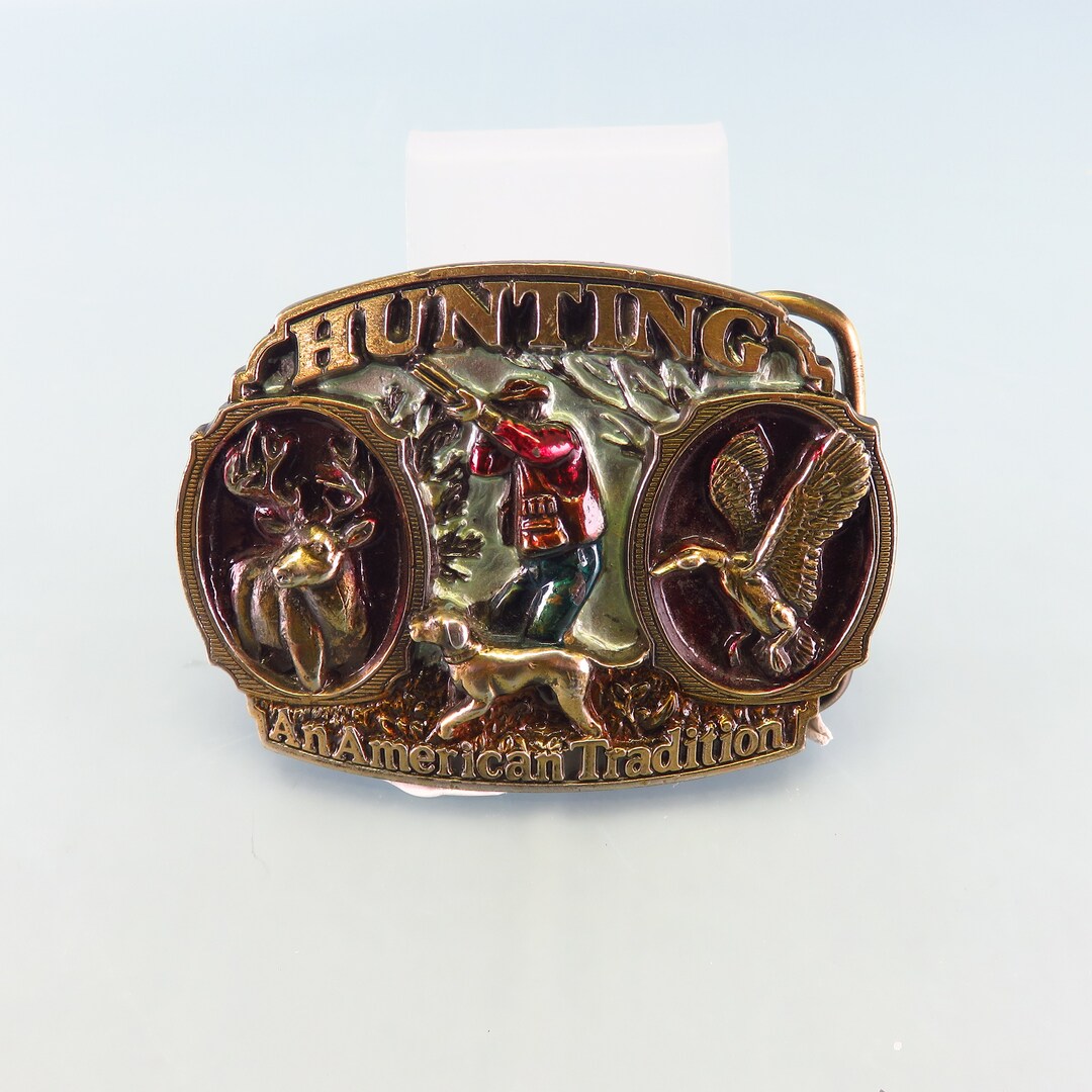 Vintage Solid Brass and Enamel Great American Buckle Company Hunting ...