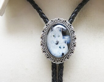 White Wolf Pair Bolo Tie, Glass and Black Metal Wolf Bolo Tie - Etsy