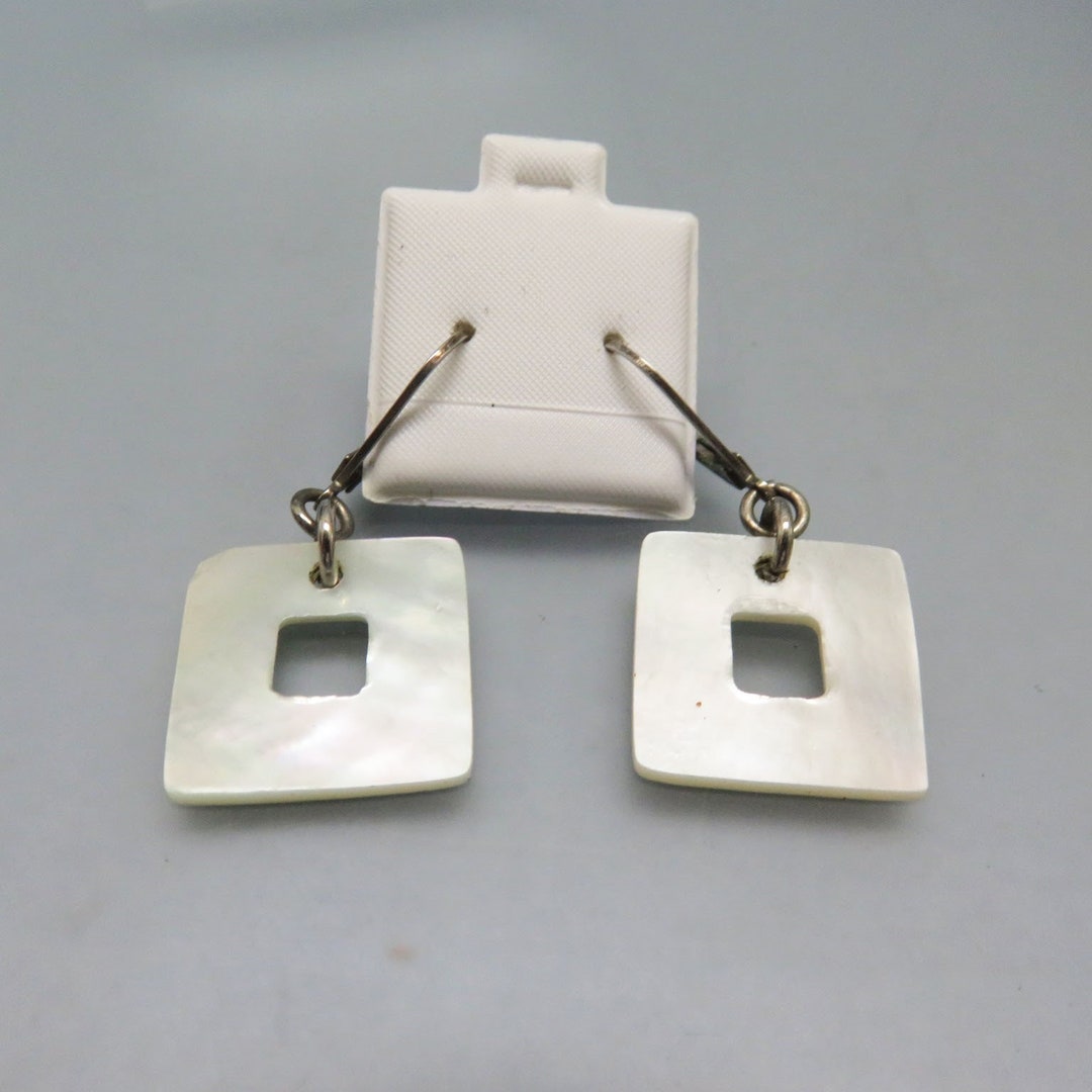 1980s White Mother of Pearl Cut Out Square Pierced Earrings - Etsy