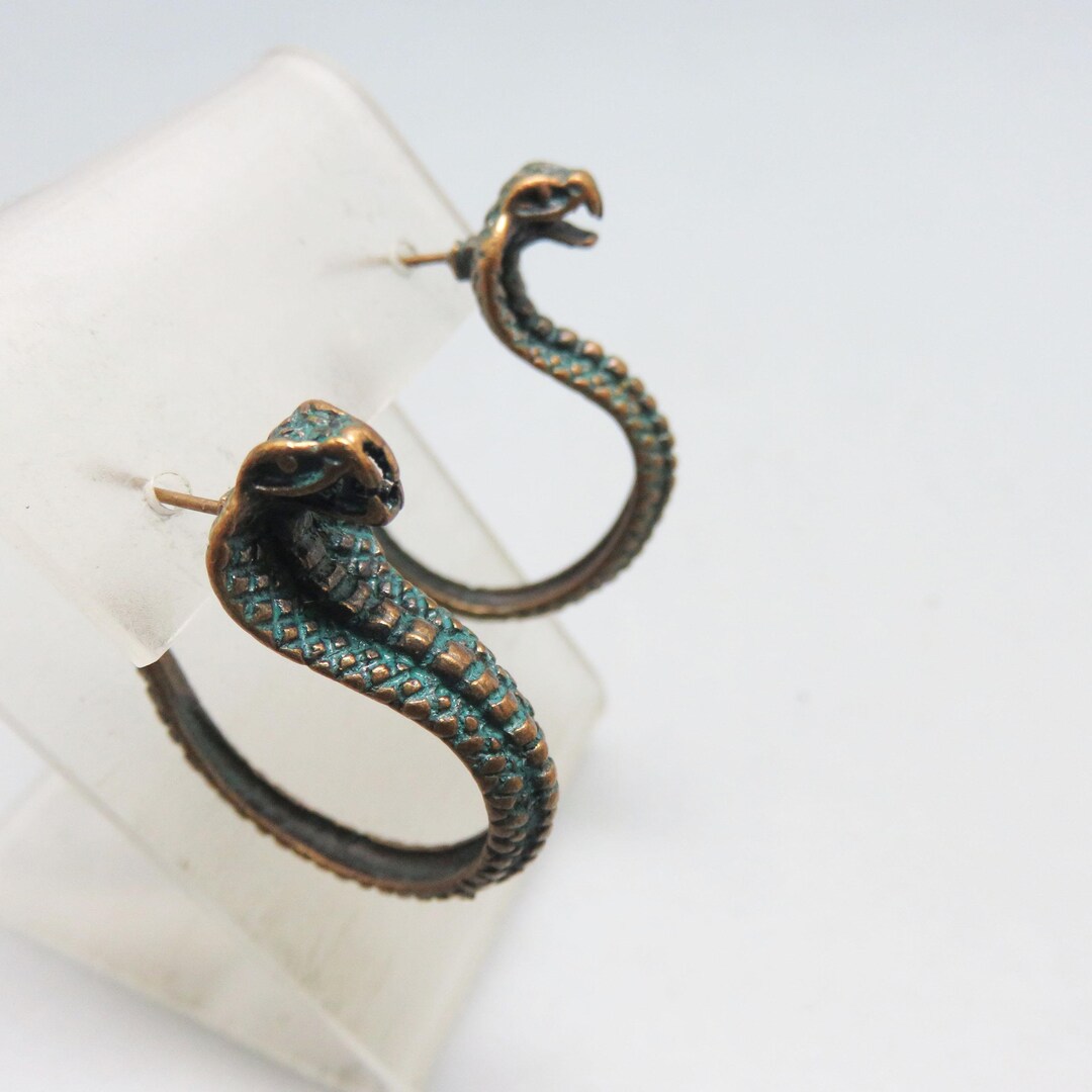 King Cobra Verdi Gris Metal Snake Earrings, U Shaped, Vintage - Etsy