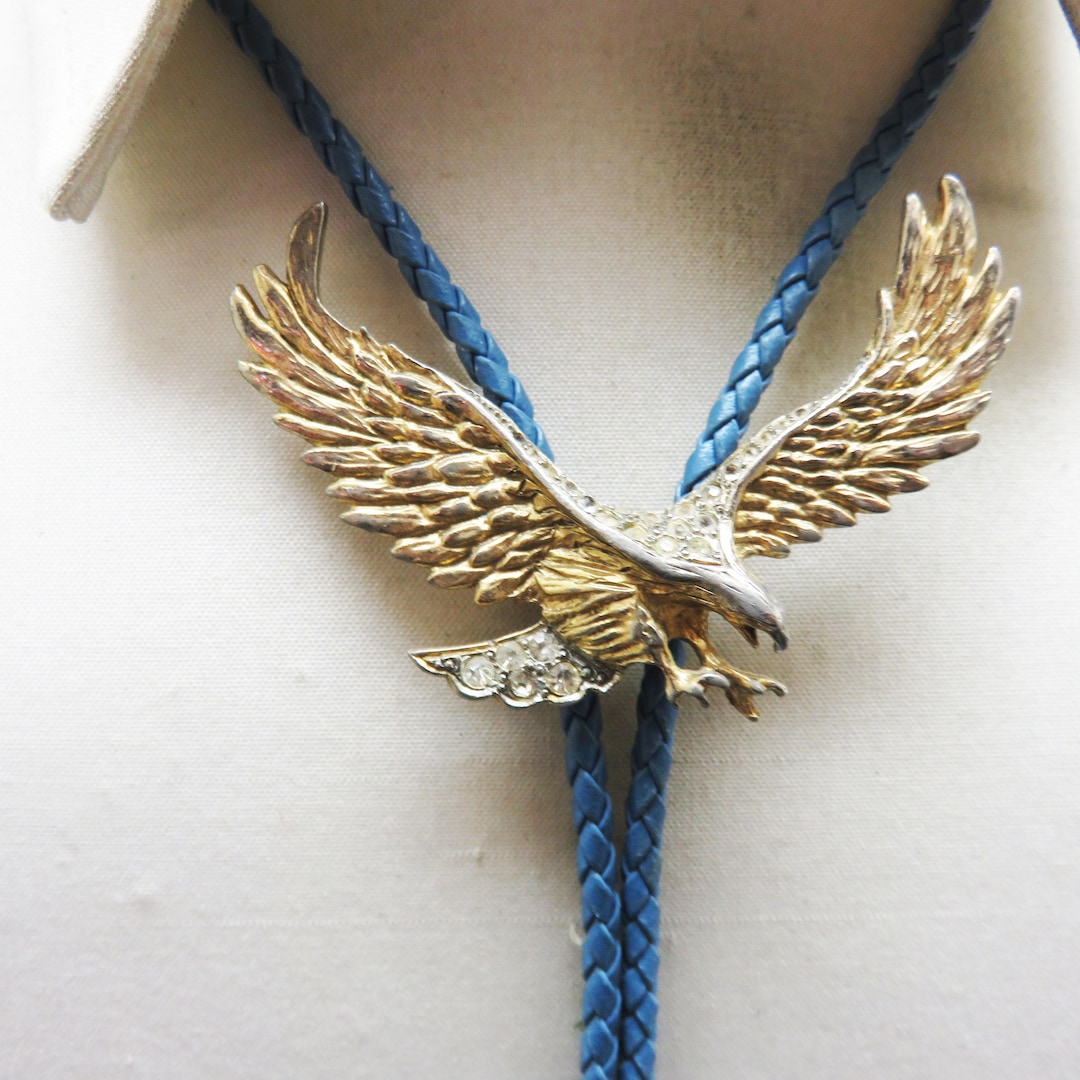 Golden Eagle Bolo Tie, Vintage Screaming Eagle Bolo Tie, Rhinestone ...