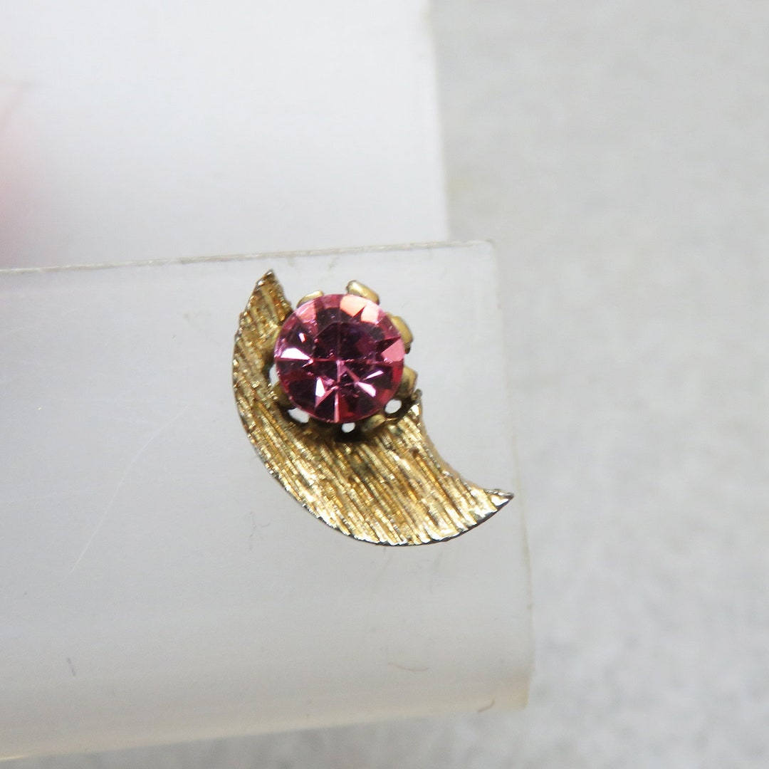 Vintage Goldtone Pink Rhinestone Half Moon Tie Tack - Etsy