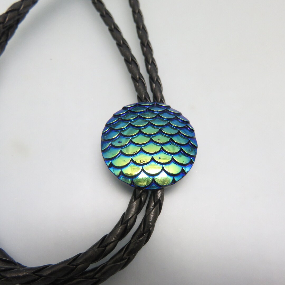 Teal Mermaid Scale Bolo Tie: Lustered Glass, Handmade - Etsy